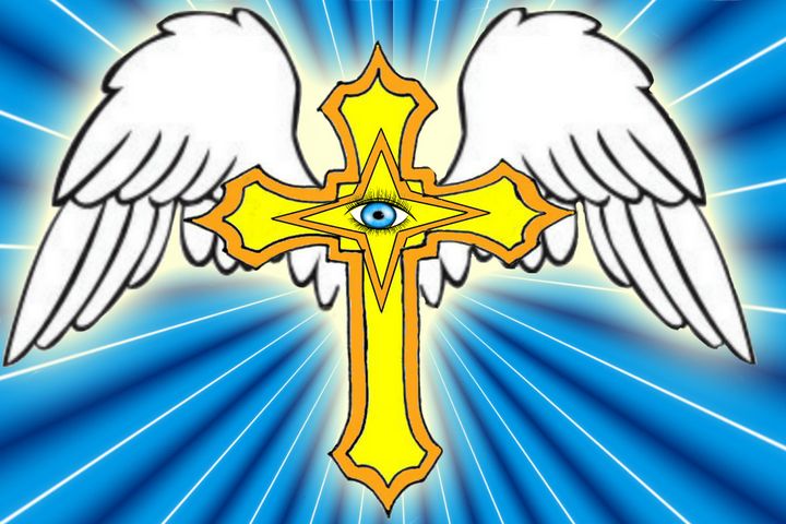 Cross With Angel Wings Drawing Christian Cross Wing Graphic Detailed
