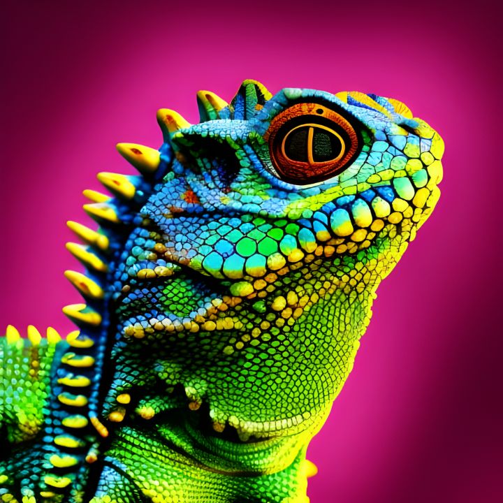 Neon Lizardle - Observe_True_Black - Digital Art & AI, Animals, Birds ...