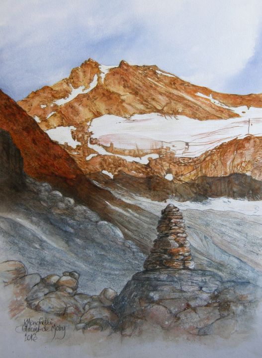 The Moiry glacier and cairn - Gallery Ellaya - Paintings & Prints ...