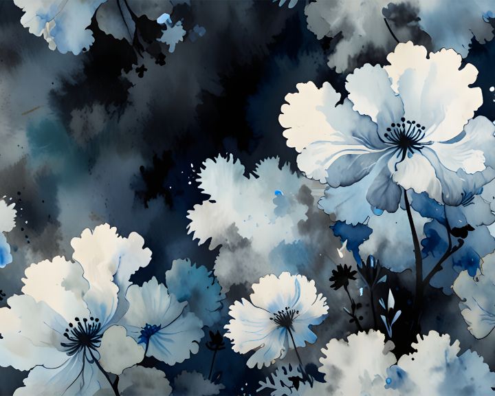 Indigo Petals - Kintsugi99 - Drawings & Illustration, Flowers, Plants ...