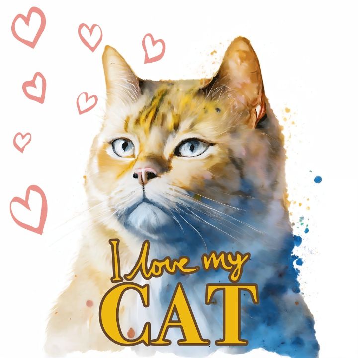 I Love My Cat, Cute Cat, Hand Drawn - CreativeModernArt - Paintings ...