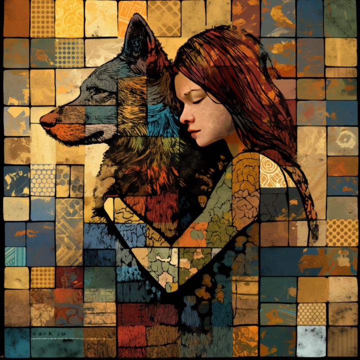 Harmony in Patchwork: Girl and Dog - BannockBurn - Digital Art & AI ...