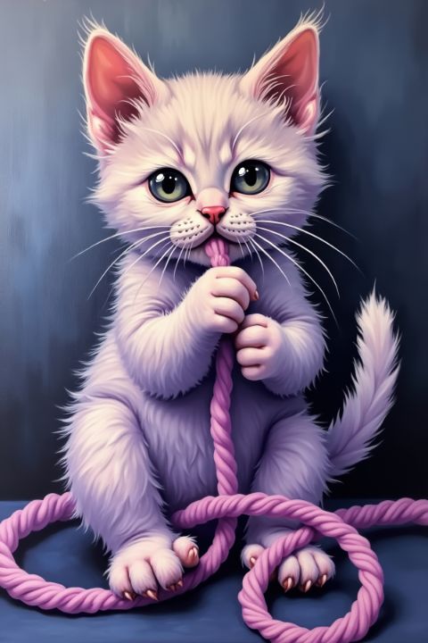 Cute Kitten Art with Yarn - BannockBurn - Digital Art & AI, Animals ...