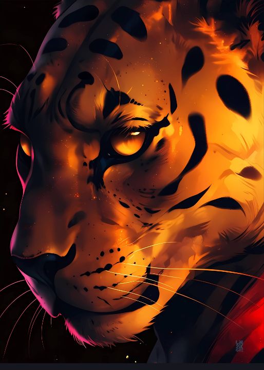 Fiery Leopard Portrait - LM2Kone - Digital Art & AI, Animals, Birds ...