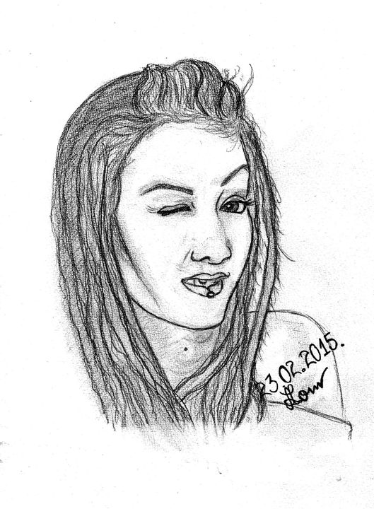 Winking Girl - Art Drawings - Drawings & Illustration, People & Figures ...
