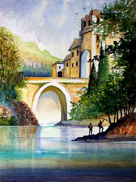 Hikers visiting San Vittorio - Brett Gordon - Paintings & Prints ...