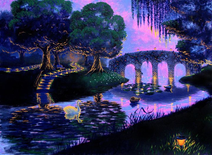 Purple Bridge Evening - Benjamin Davis - Paintings & Prints, Fantasy ...