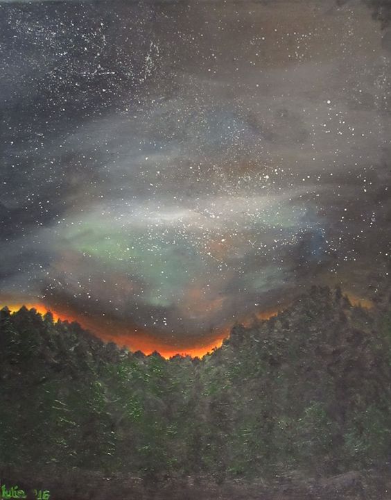 Nightfall over forest - Iulia B - Paintings & Prints, Landscapes ...
