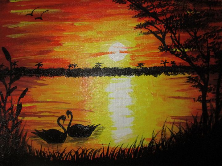 SUNSET PAINTING - BADAL WORKSHOP - Paintings & Prints, Landscapes ...