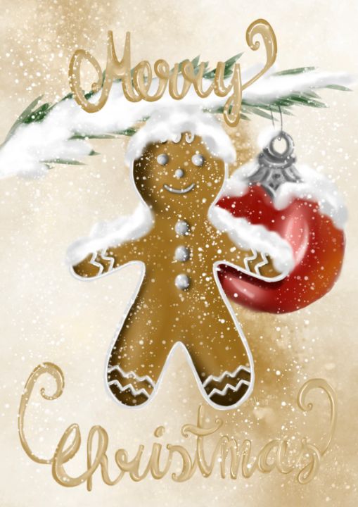 Snowy Gingerbread Christmas Card - Ninas Art - Digital Art & AI ...
