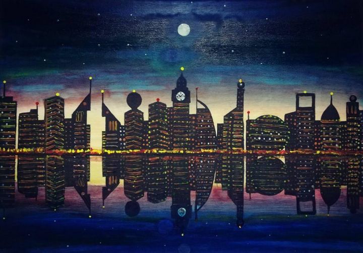 Buildings with water shadow - Shiyas Arts - Paintings & Prints ...