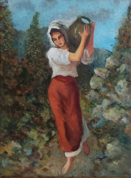 Girl Carrying Pitcher - Reproduction - Timeless Impressions - Paintings ...