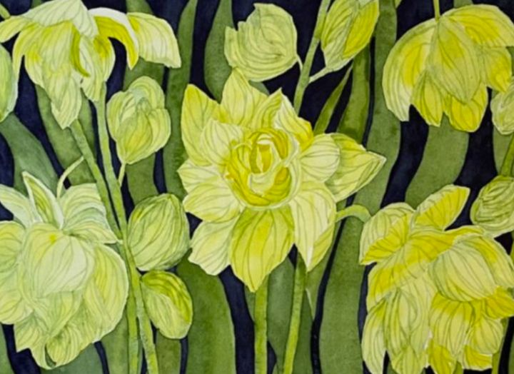 Jonquil Flower Yellow Green Original - Watercolor Paintings Studio ...