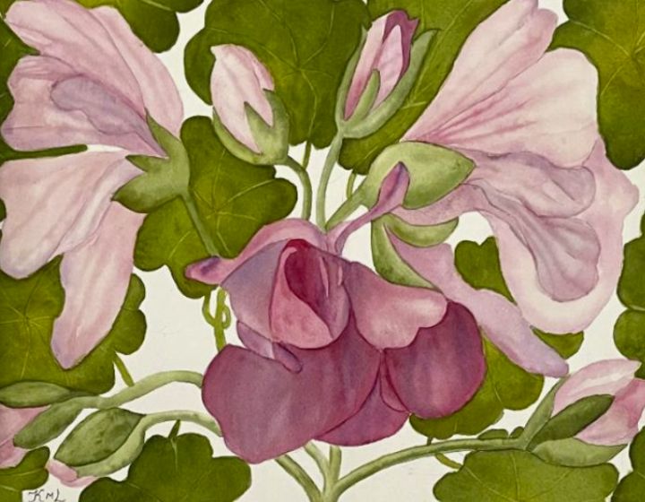 Geranium Flower Pink Green Original - Watercolor Paintings Studio ...