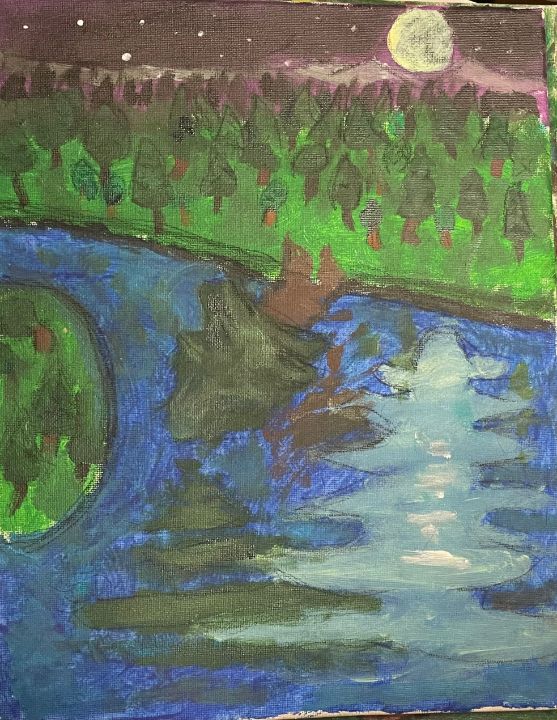 Nighttime forest with river by Willi - William Freeland - Paintings ...