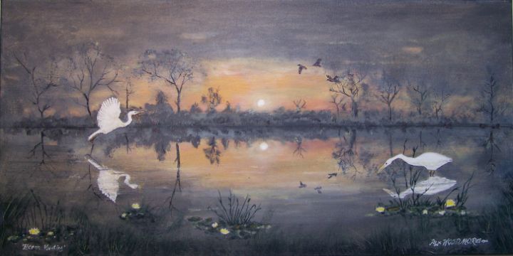 Heron Hunting - Rex Woodmore Australian Fine Art - Paintings & Prints ...