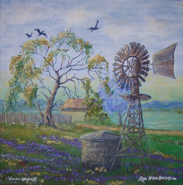 Wooden Windmill SOLD - Rex Woodmore Australian Fine Art - Paintings ...