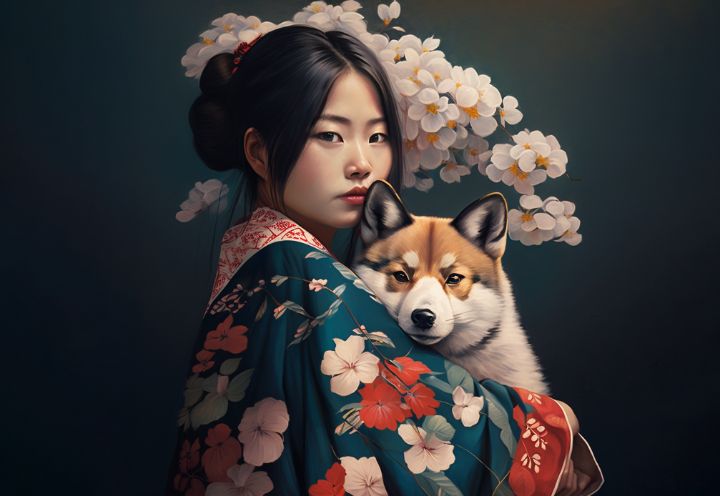 Girl with shiba inu - sakura_art - Digital Art & AI, People & Figures ...
