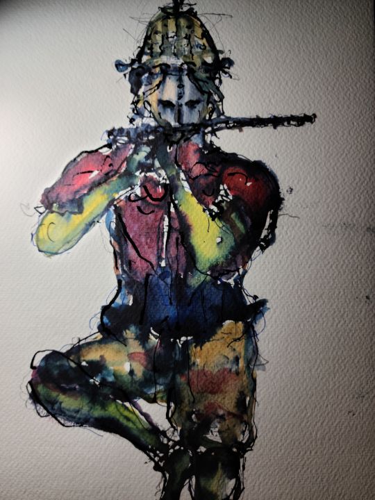 Flautist - Shafkat"s gallery - Paintings & Prints, People & Figures, Male Form, Clothed - ArtPal