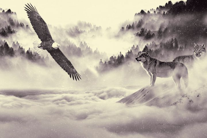 Wolves and Eagle - Jack Milchanowski - Digital Art & AI, Animals, Birds ...