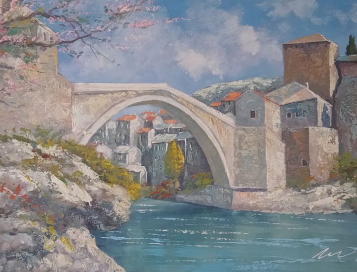 Mostar bridge acrylic painting - Filip Petrović - Paintings & Prints ...