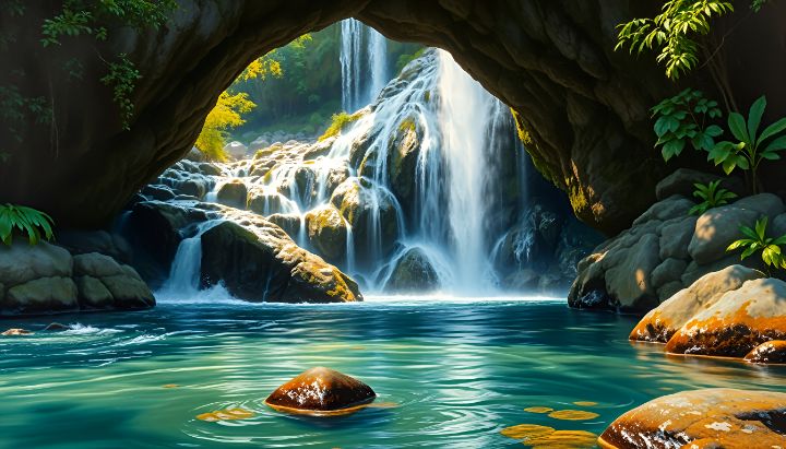 Art Waterfall through a stone arch - My memories Art - Digital Art & AI ...