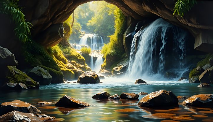 Art Waterfall through a stone arch - My memories Art - Digital Art & AI ...