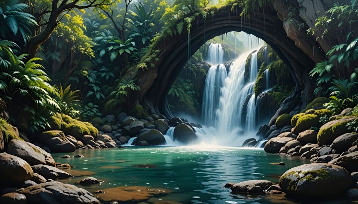 Art Waterfall through a stone arch - My memories Art - Digital Art & AI ...