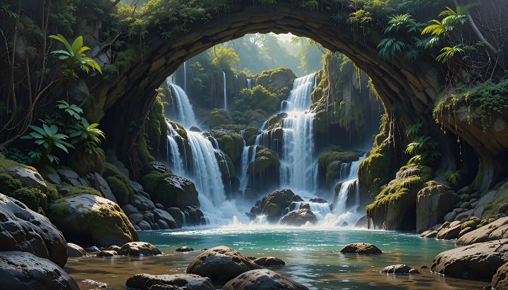 Art Waterfall through a stone arch - My memories Art - Digital Art & AI ...