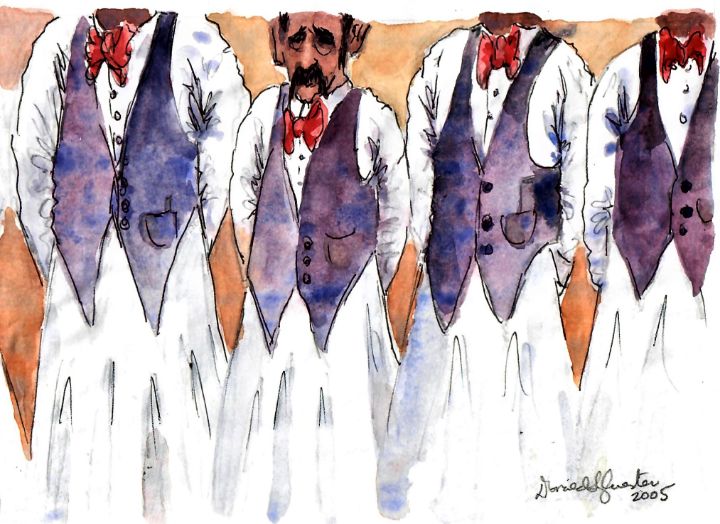 The Short Waiter Standing In Line - Don Sylvester - Paintings & Prints ...