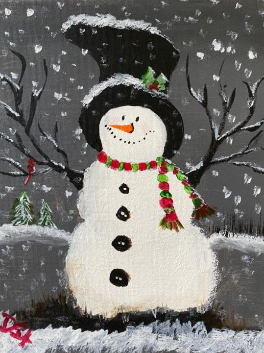 Happy Snowman - Red Bird Art Studio - Paintings & Prints, Holidays ...