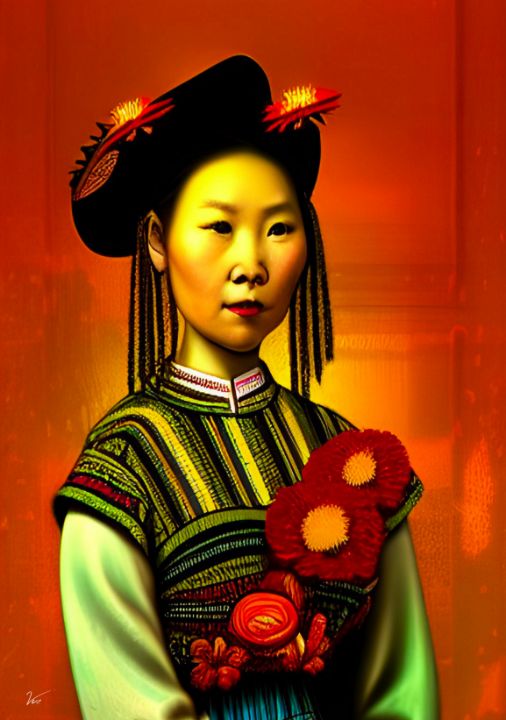 Beautiful Hmong Portrait Art Print - Art by M. Vue Fine Art Gallery ...