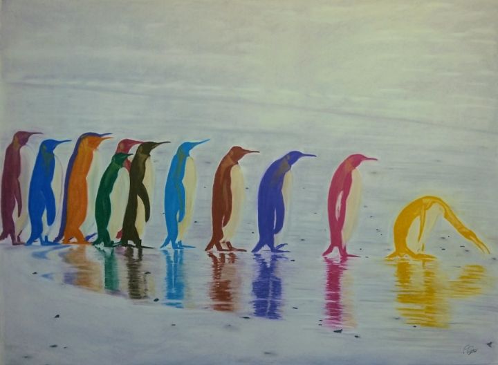 Perambulating Polychromatic Penguins - Ppaytonart - Paintings & Prints ...