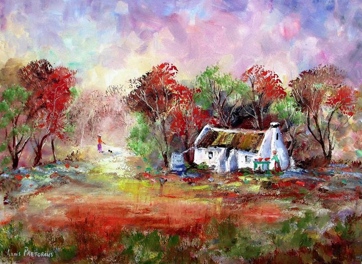 Walking the Dogs - Louis Pretorius art - Paintings & Prints, Landscapes ...