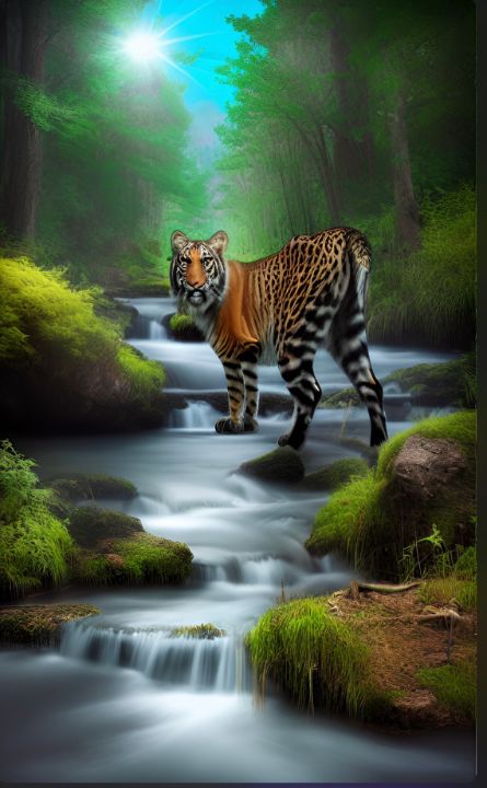 Tiger Cooling In The Creek. - Hydras - Paintings & Prints, Animals ...