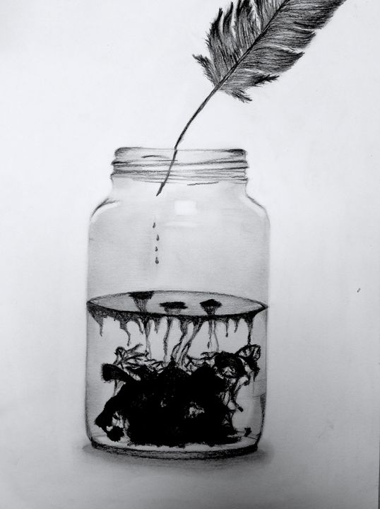 Feather Ink Jar - HIRIN - Drawings & Illustration, Still Life, Vases ...