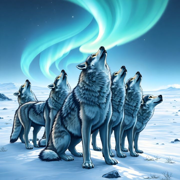 Wolves Howling Aurora Borealis - GeDesPi - Digital Art & AI, Animals ...