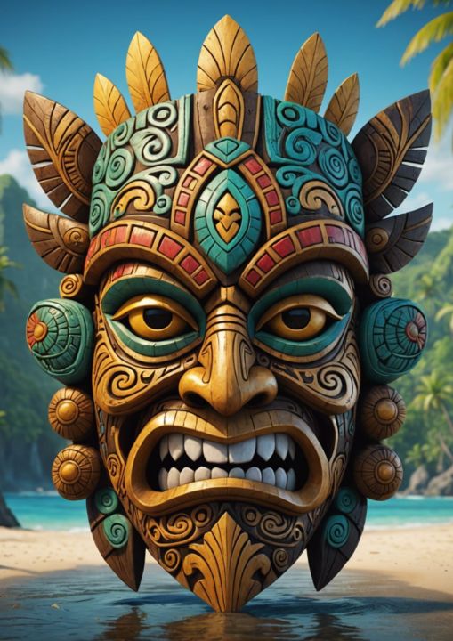 Unique Tiki Mask - Chart Art - Digital Art & AI, Ethnic, Cultural ...