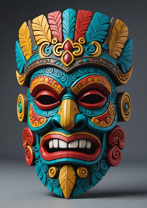 Wooden Painted Tiki Mask - Chart Art - Digital Art & AI, Ethnic ...