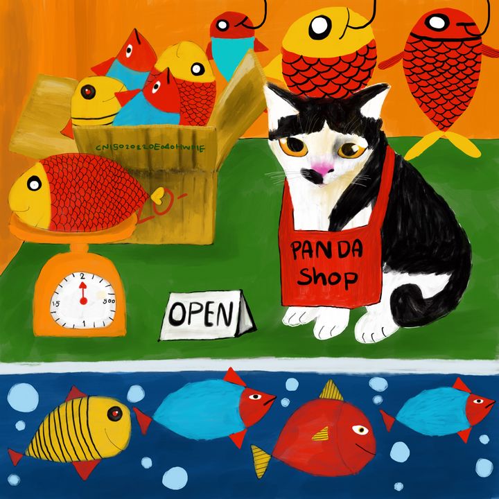 Cat sale a fish - The art lover - Paintings & Prints, Animals, Birds ...