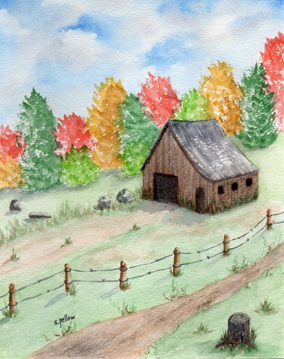 Barn in the Fall - WatercolorsbySandy - Paintings & Prints, Buildings ...