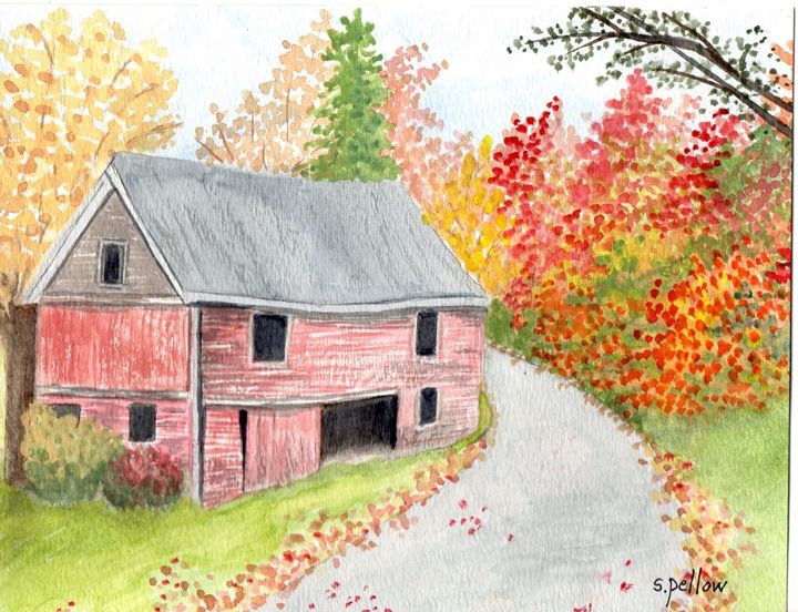 Red Barn, Stowe, Vermont - WatercolorsbySandy - Paintings & Prints ...