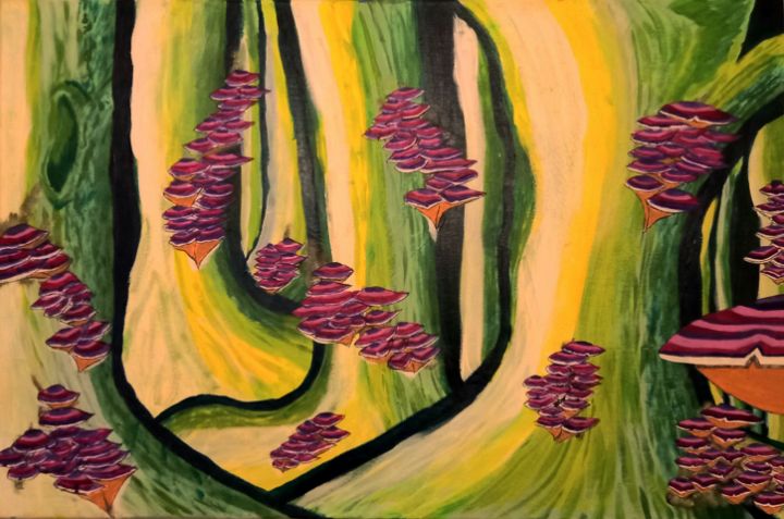 Green Trees, Pink Mushrooms - Heather M. Grogan - Paintings & Prints ...