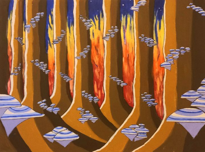 Forest Fire, Blue Mushrooms - Heather M. Grogan - Paintings & Prints ...