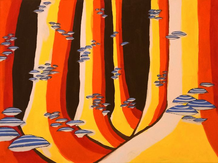 Orange Forest, Blue Mushrooms - Heather M. Grogan - Paintings & Prints ...