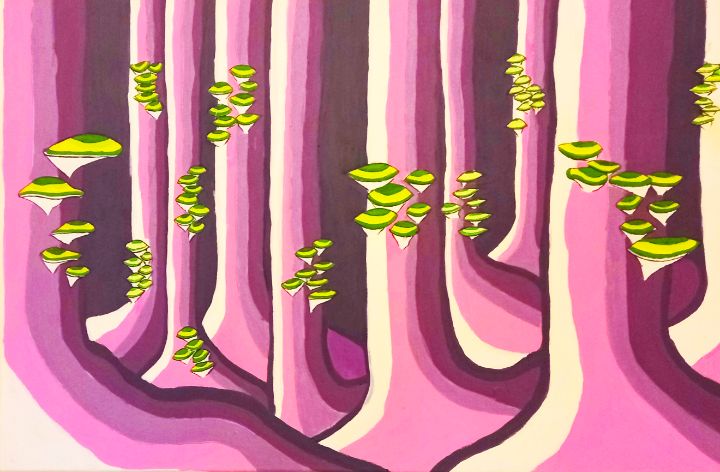 Pink Forest, Green Mushrooms - Heather M. Grogan - Paintings & Prints ...
