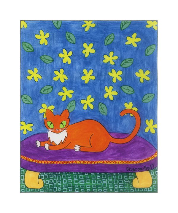 Zac the Cat Taking It Easy - Sharon Hall - Paintings & Prints, Animals ...