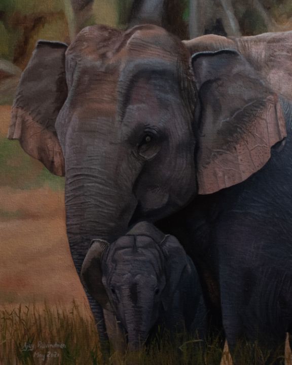 Mother & Baby Elephant - Ajay Ravindran - Paintings & Prints, Animals ...