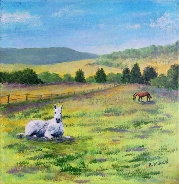 Horses In A Field - Robert Mullen - Paintings & Prints, Animals, Birds ...