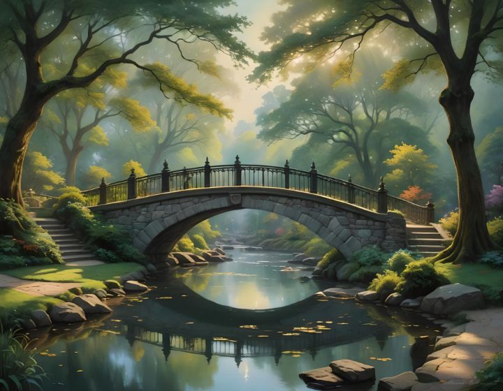 A Peaceful Bridge - Alexander Bell - Paintings & Prints, Landscapes ...